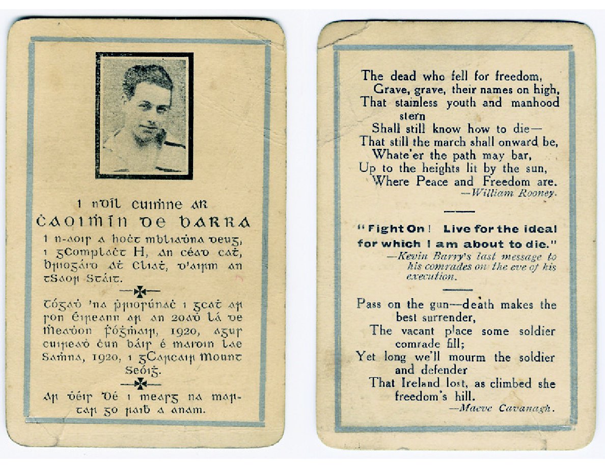 Kevin Barry Memorial Card – Joe Stanley & The Gaelic Press